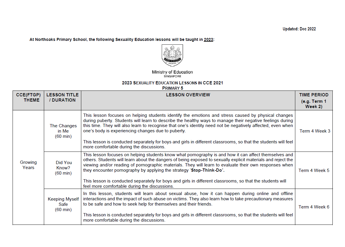 MOE Sexuality Education